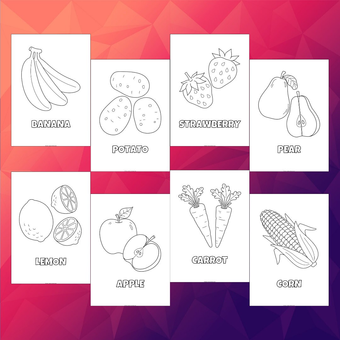 Fruit Coloring 27 Pages. Learning by Coloring Worksheets. - Etsy