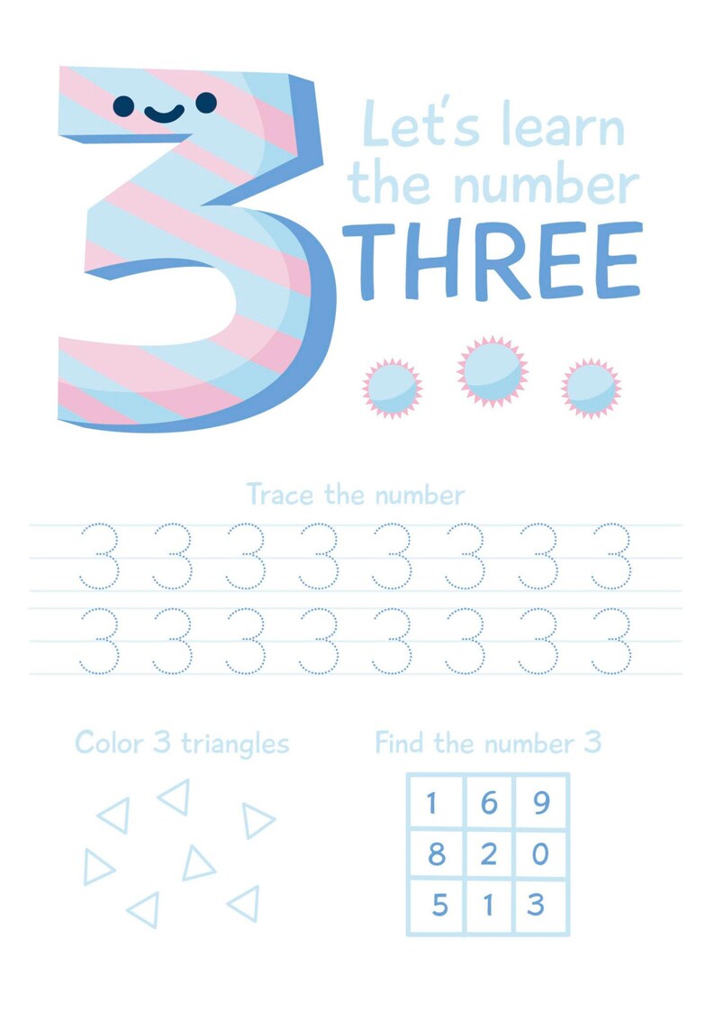 Cute Number Worksheets. Let's Learn the Numbers. Printable 10 Pages. - Etsy