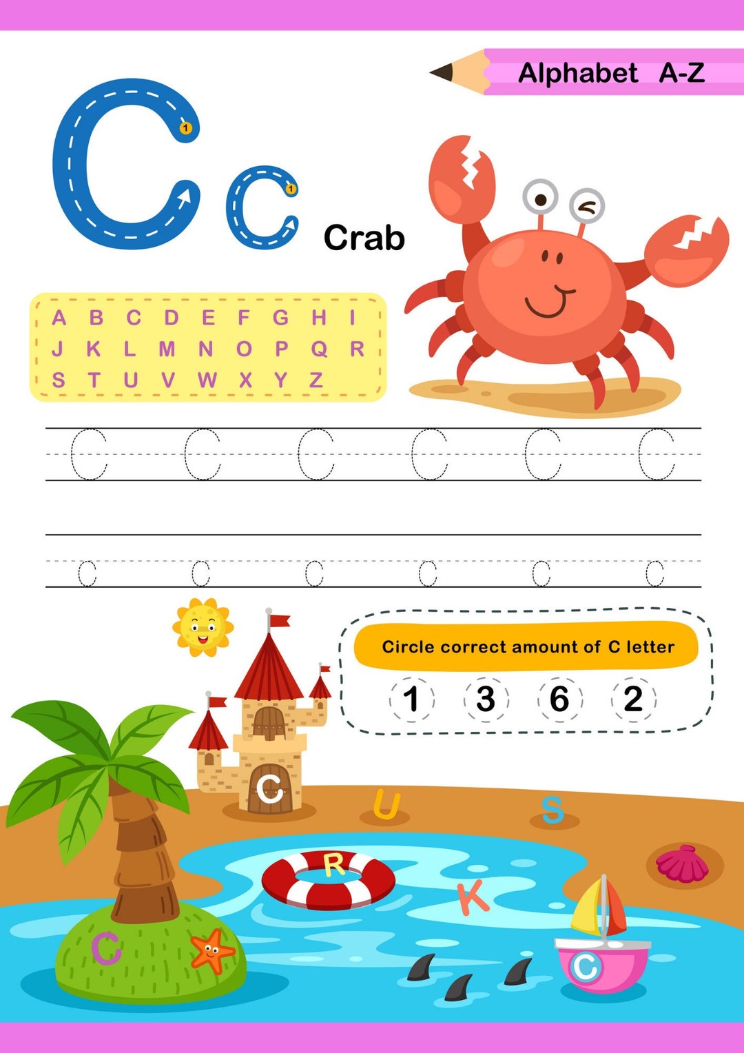 Alphabet A-Z Worksheet for Kids. Circle Correct Amount of Letter ...