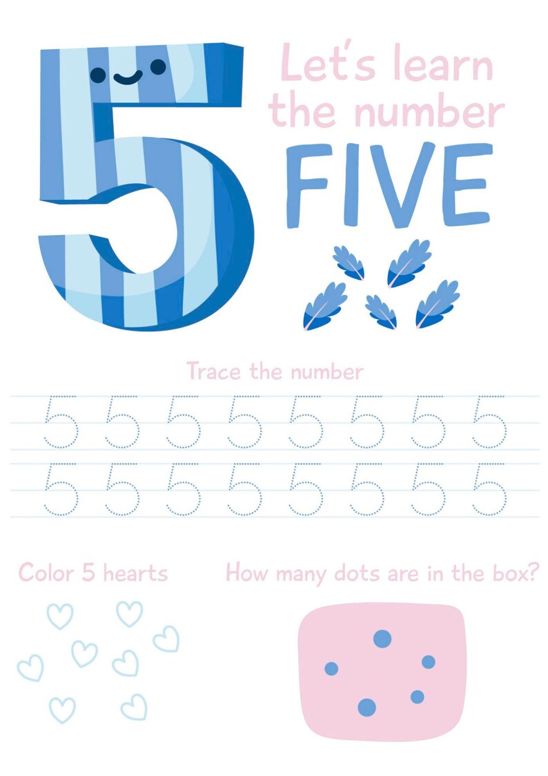 Cute Number Worksheets. Let's Learn the Numbers. Printable 10 Pages. - Etsy