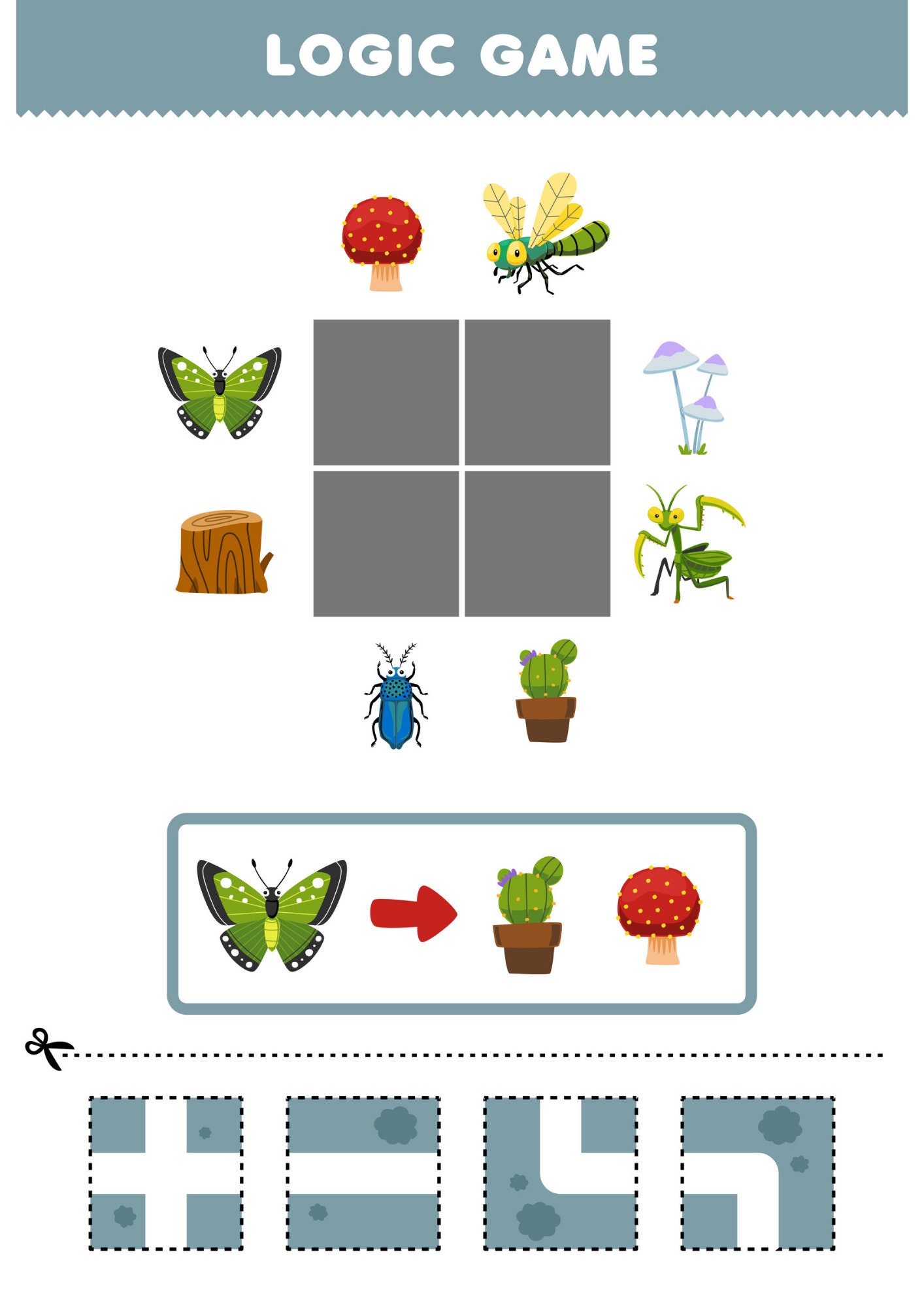 Logic Game for Kids. Cut and Glue Paper Game. Printable 10 Pages. - Etsy