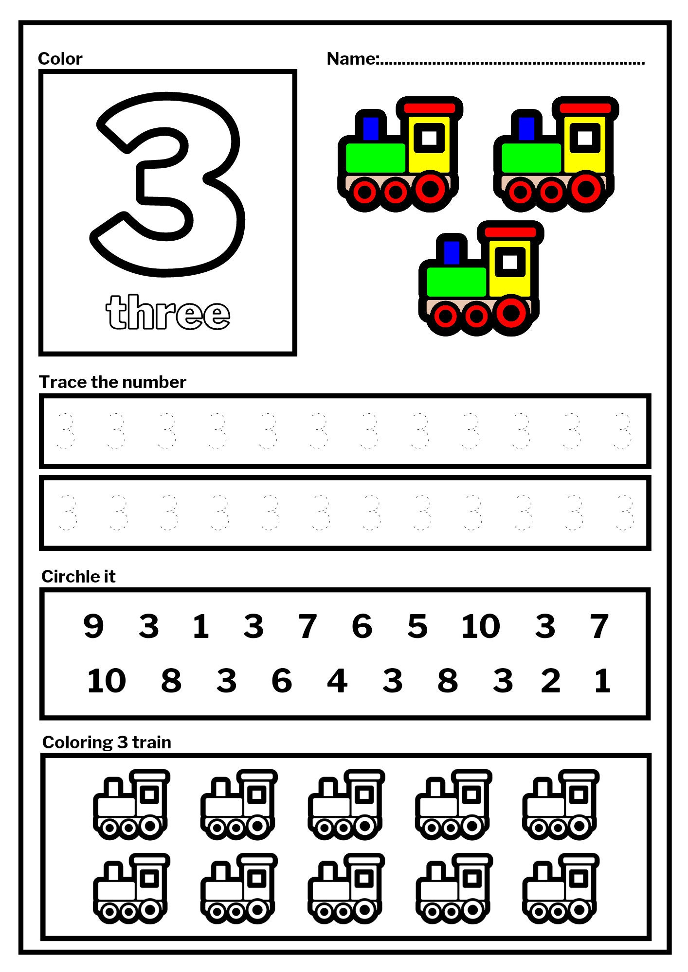 Number Worksheets. for Kids. Trace the Number. Circle It. Coloring ...