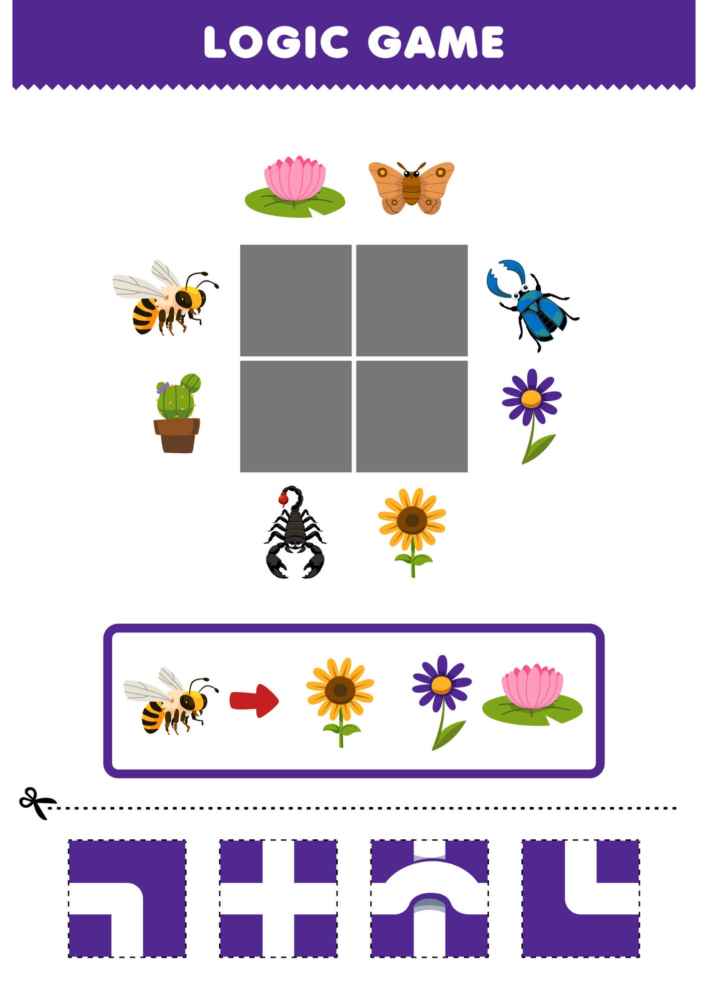 Logic Game for Kids. Cut and Glue Paper Game. Printable 10 Pages. - Etsy