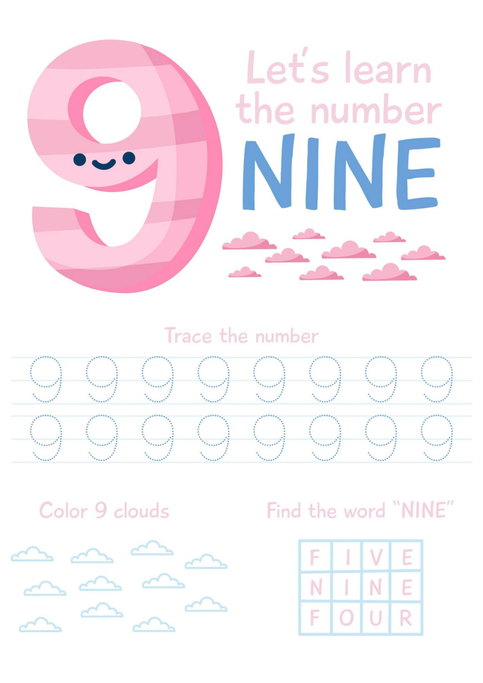 Cute Number Worksheets. Let's Learn the Numbers. Printable 10 Pages. - Etsy