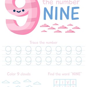 Cute Number Worksheets. Let's Learn the Numbers. Printable 10 Pages. - Etsy