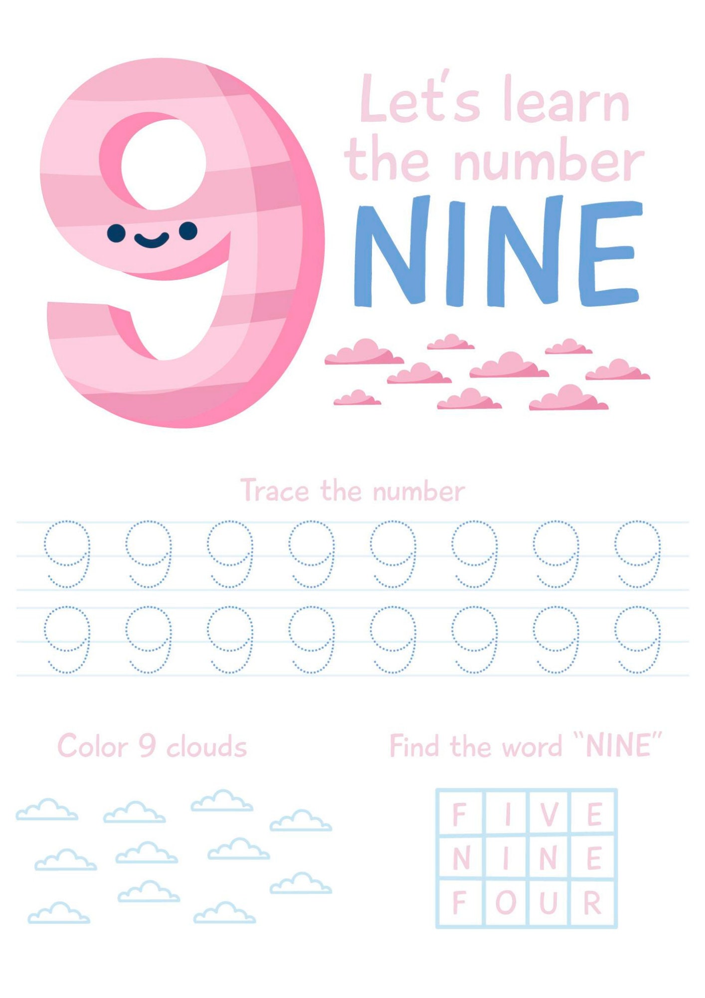 Cute Number Worksheets. Let's Learn the Numbers. Printable 10 Pages. - Etsy