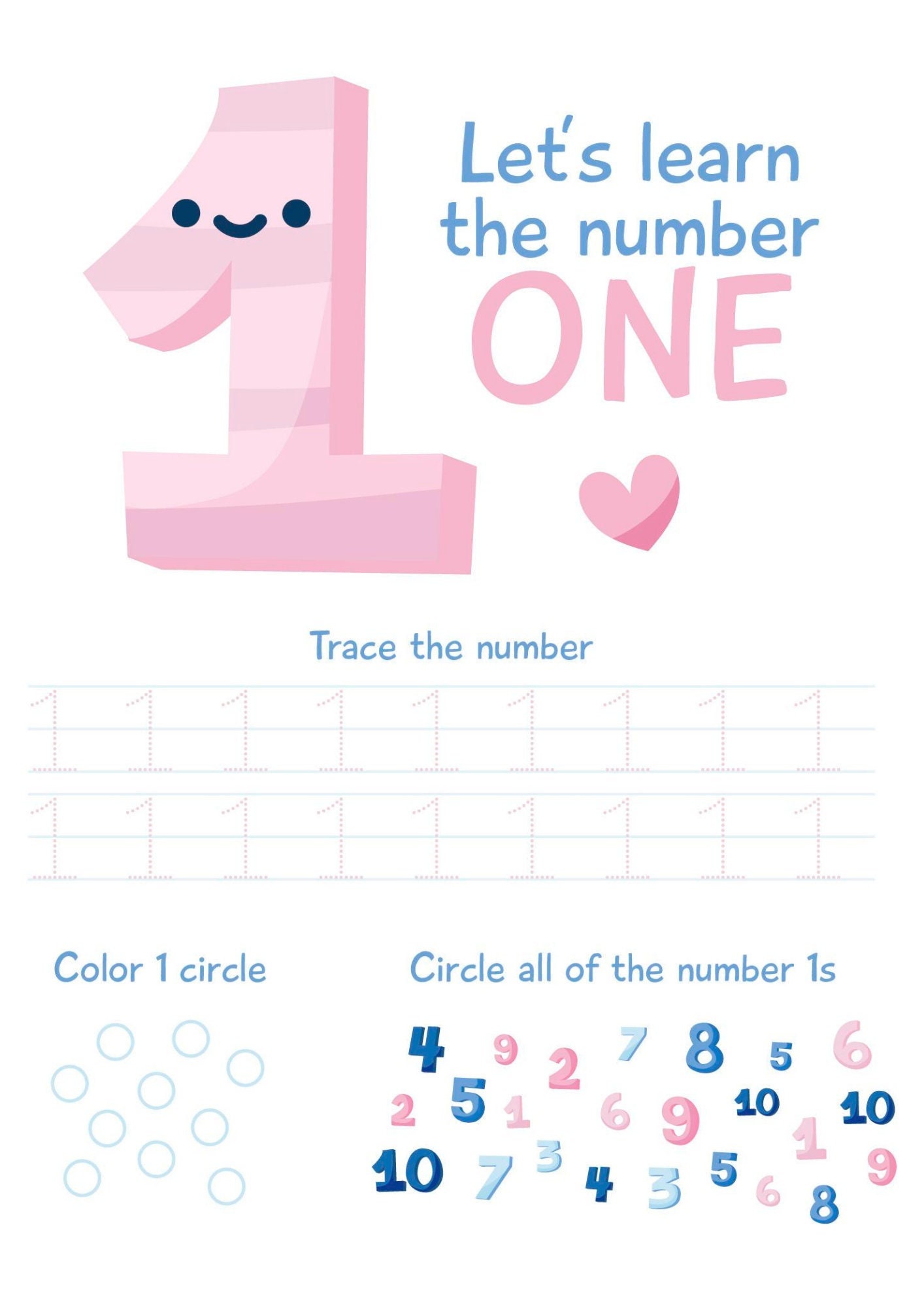 Cute Number Worksheets. Let's Learn the Numbers. Printable 10 Pages. - Etsy