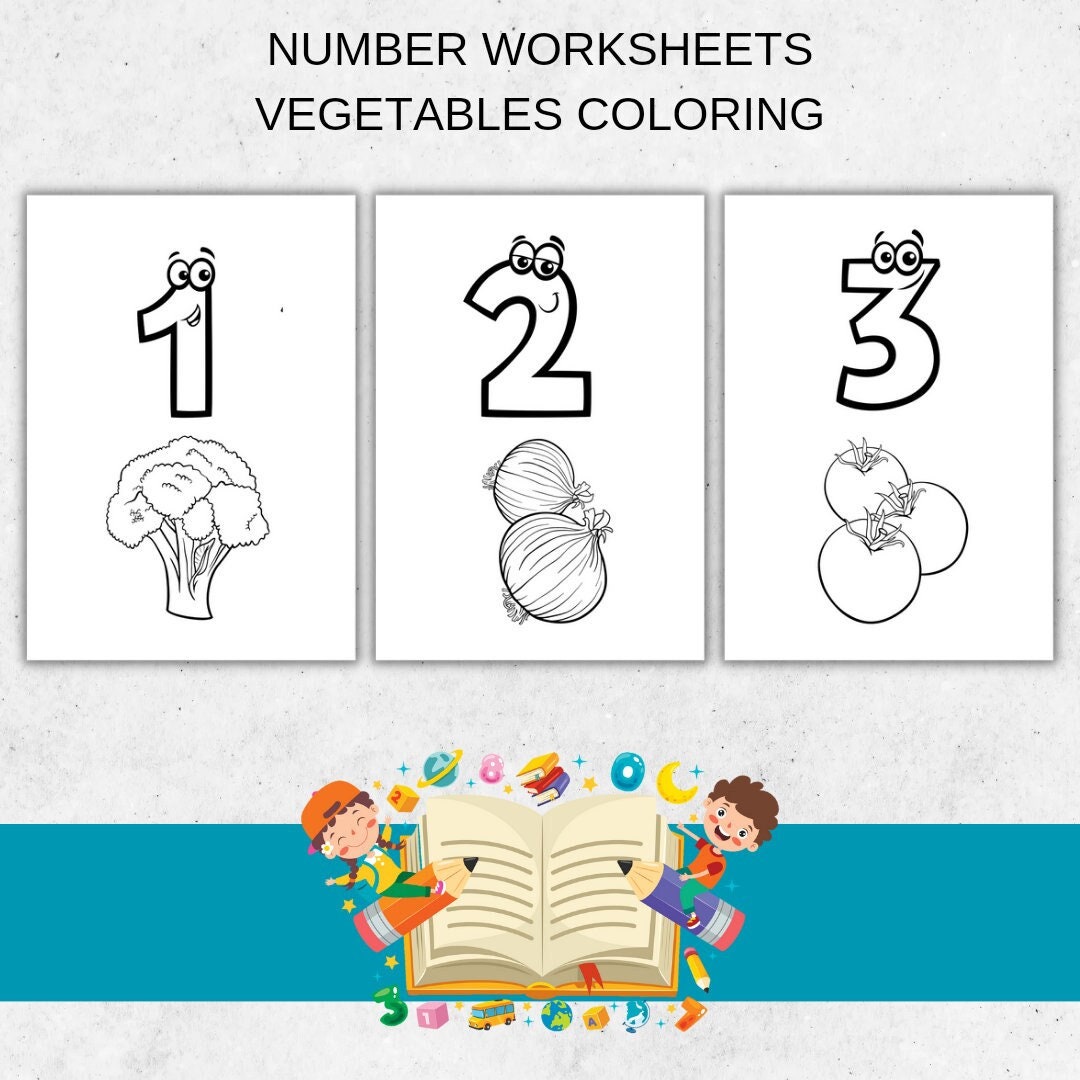 Number Worksheets and Vegetables Coloring 10 Pages. - Etsy