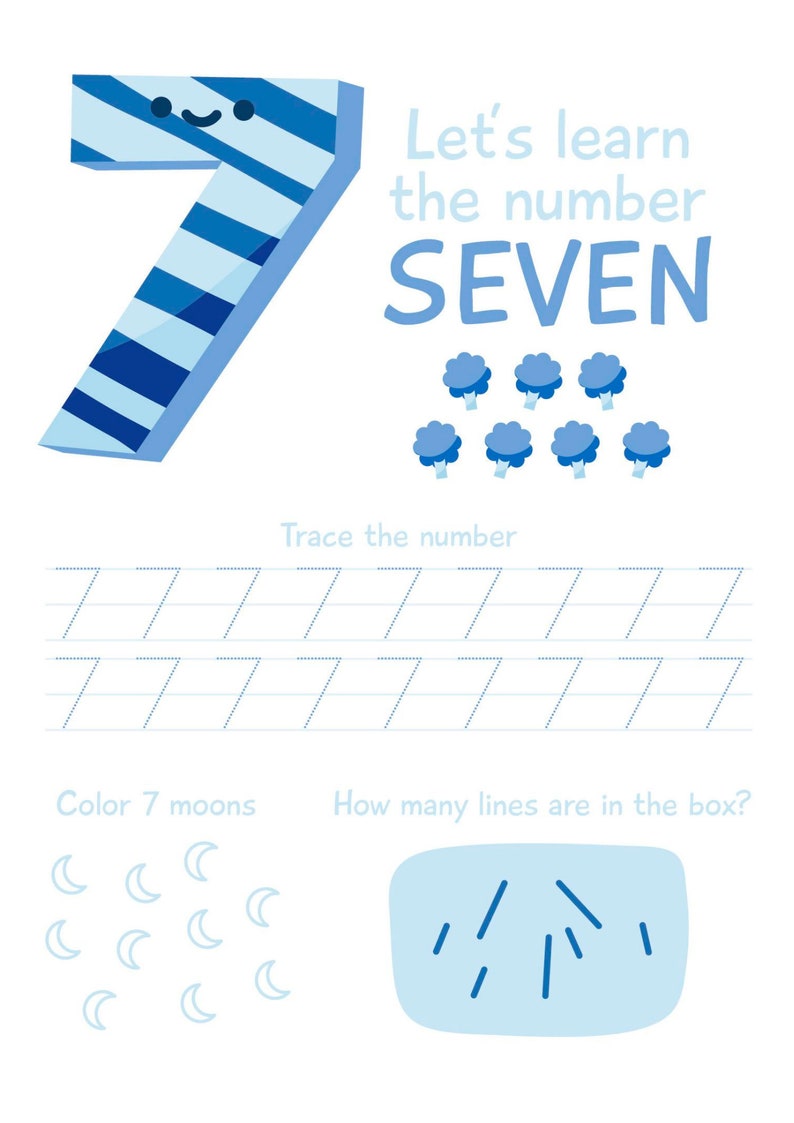 Cute Number Worksheets. Let's Learn the Numbers. Printable 10 Pages. - Etsy