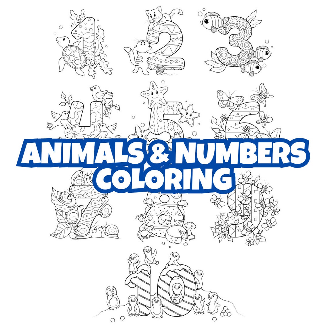 Numbers and Animals Coloring 10 Pages. Educational Activity. Printable ...