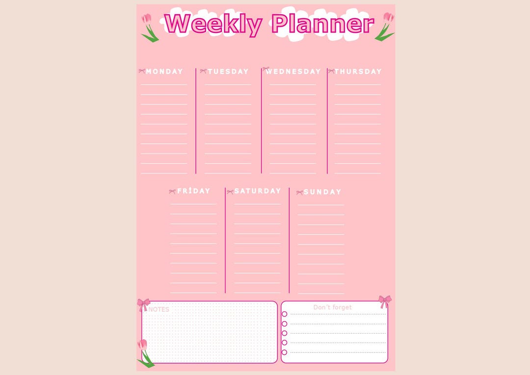 Cute Pink Weekly Planner, Printable Student Planner, to Do List 2024 ...