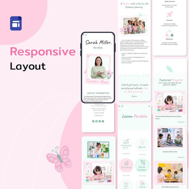 Google Sites Teacher Portfolio Template | Pastel Digital Resume Website ...