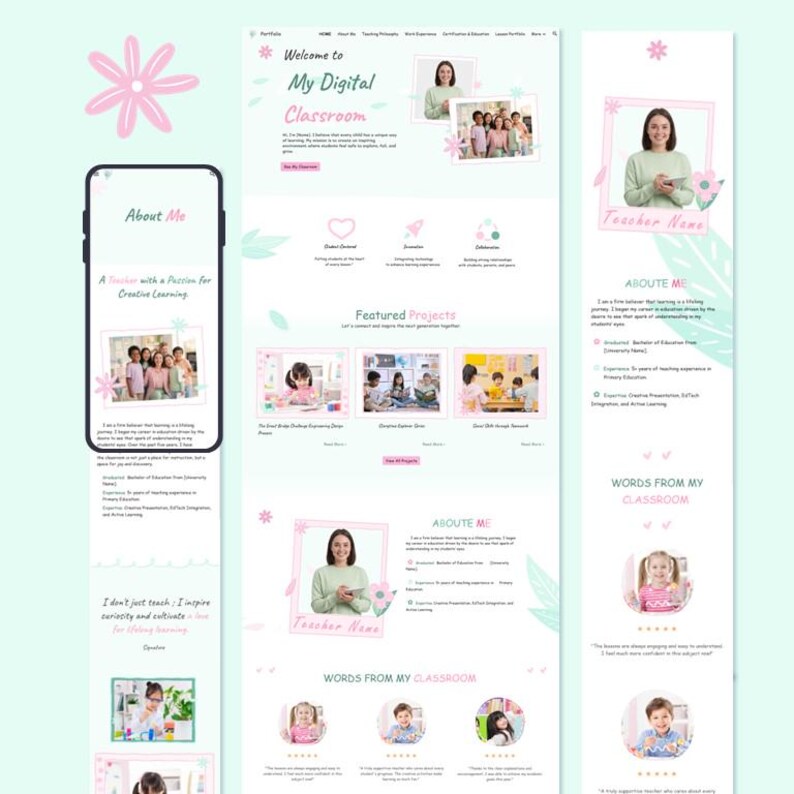Google Sites Teacher Portfolio Template | Pastel Digital Resume Website ...