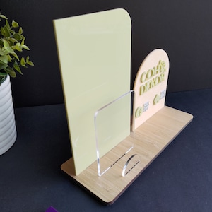 Brochure/flyer Holder Stand With 3D Acrylic Logo and QR Codes wood ...