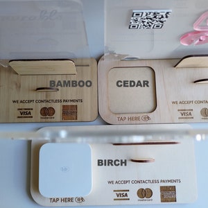 Brochure/flyer Holder Stand With 3D Acrylic Logo and QR Codes wood ...