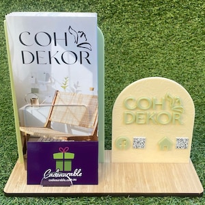 Brochure/flyer Holder Stand With 3D Acrylic Logo and QR Codes wood ...