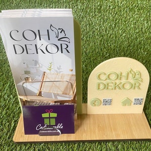 Brochure/flyer Holder Stand With 3D Acrylic Logo and QR Codes wood ...