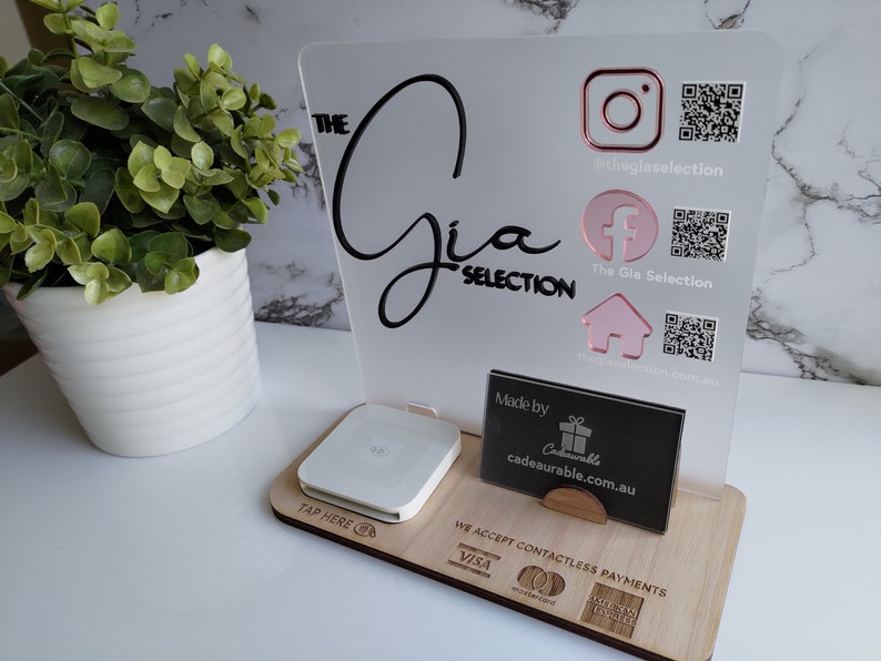 Frosted Social Media & Square Reader Holder Stand (acrylic and Wood ...