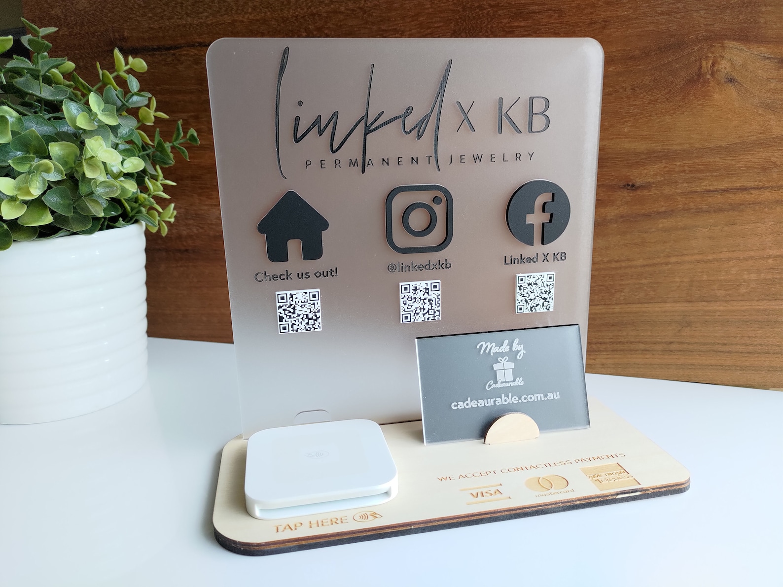 Frosted Social Media & Square Reader Holder Stand (acrylic and Wood ...