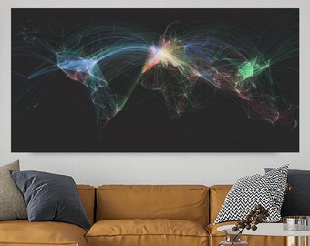 Flight Routes World Map Canvas - Etsy