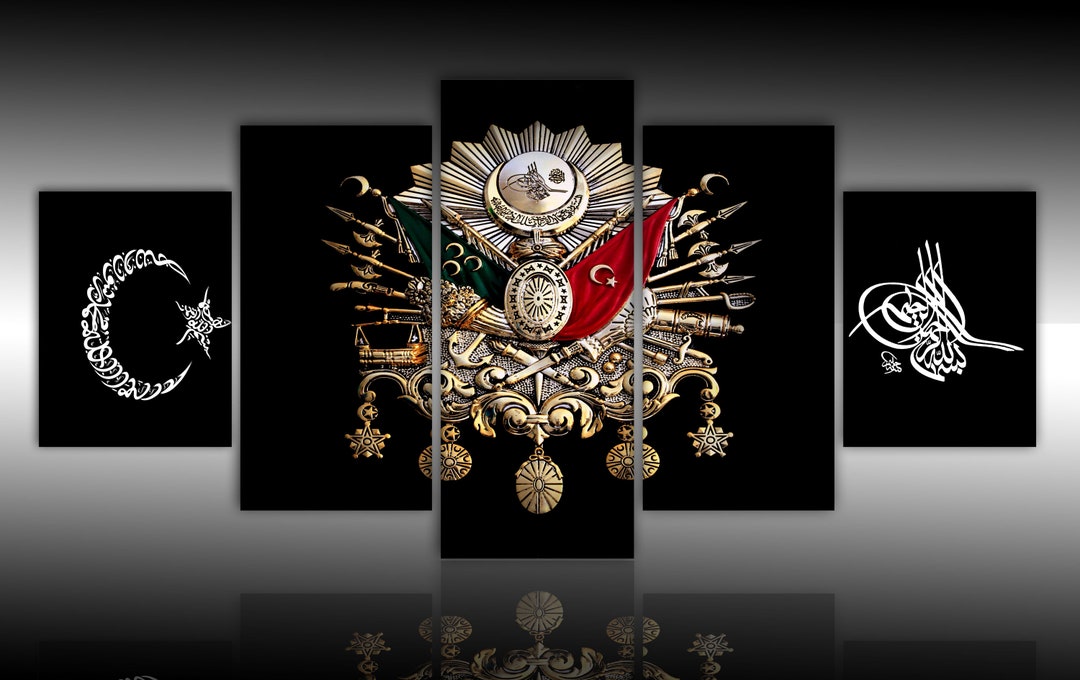 5 Part Ottoman Monogram Canvas Wall Art Painting,crescent and Star ...