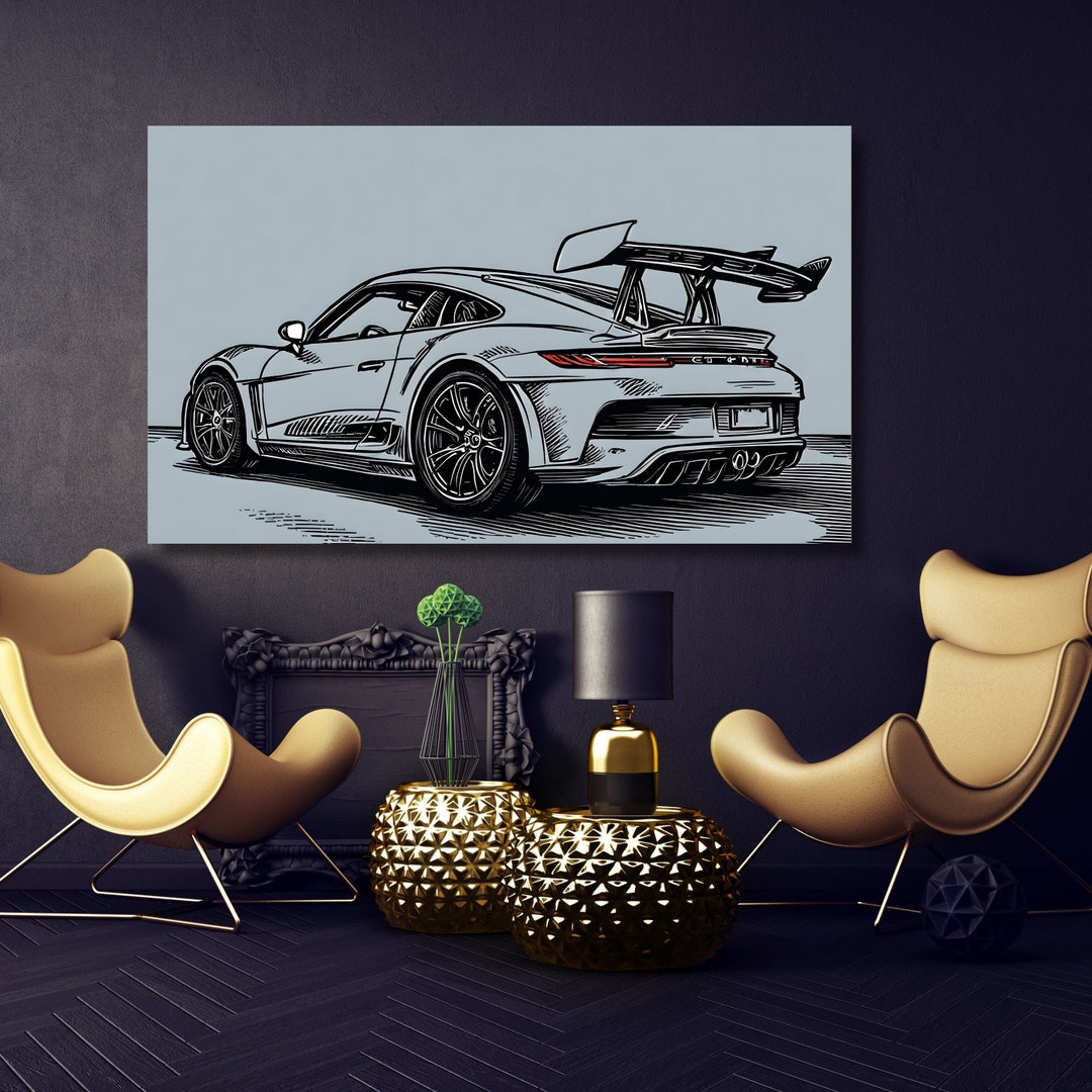 Porsche Silhouette Effect, Porsche Pencil Efex Canvas Print Sport Car ...