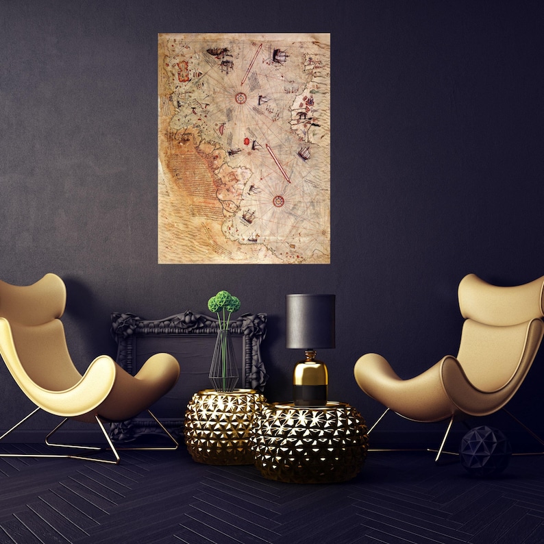 Piri Reis Map Canvas Wall Art Map Poster Vintage Map Art Piri Reis Art ...