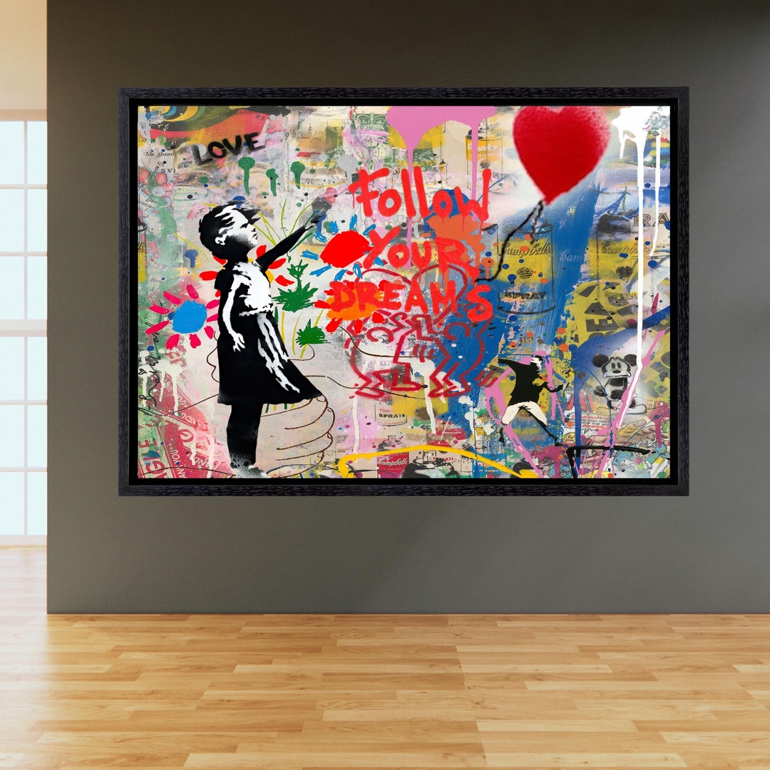 Banksy Design Canvas Wall Art, Follow Your Dreams Abstract Art, Banksy ...