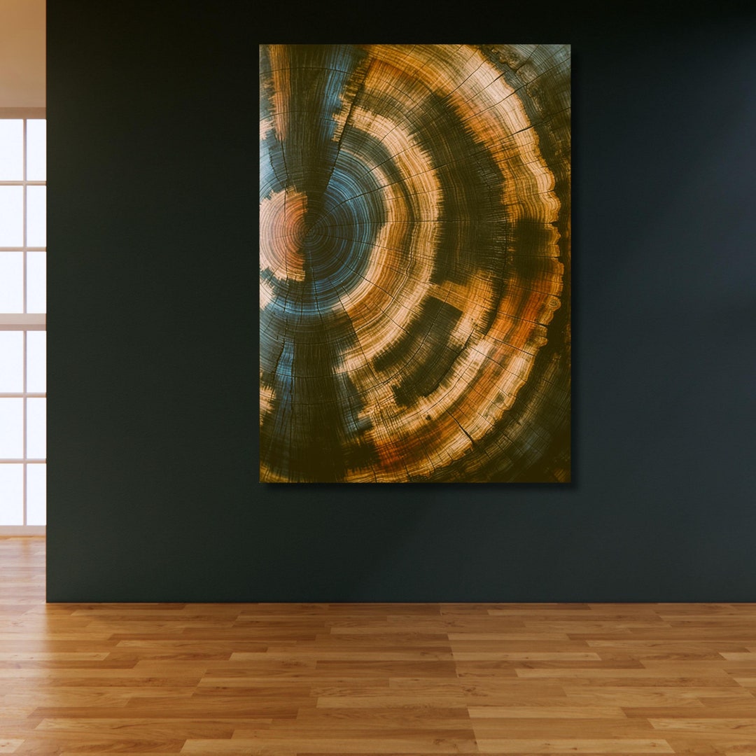 Wood Texture Tree Ring Canvas Wall Art, Abstract Colorful Tree Ring ...