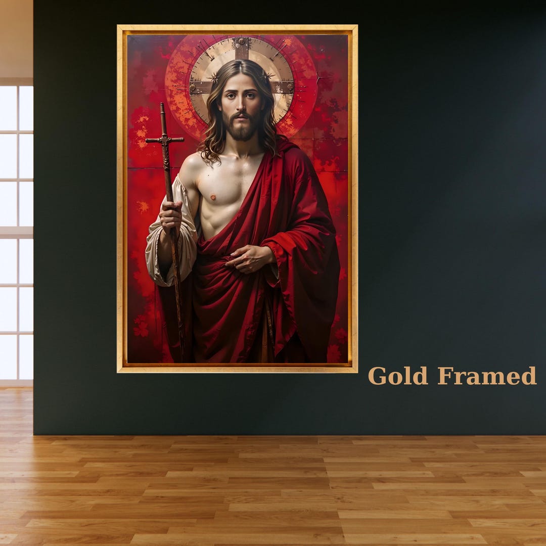 Jesus Resurrection Wall Art Bold Red Canvas Religious Christian Print ...