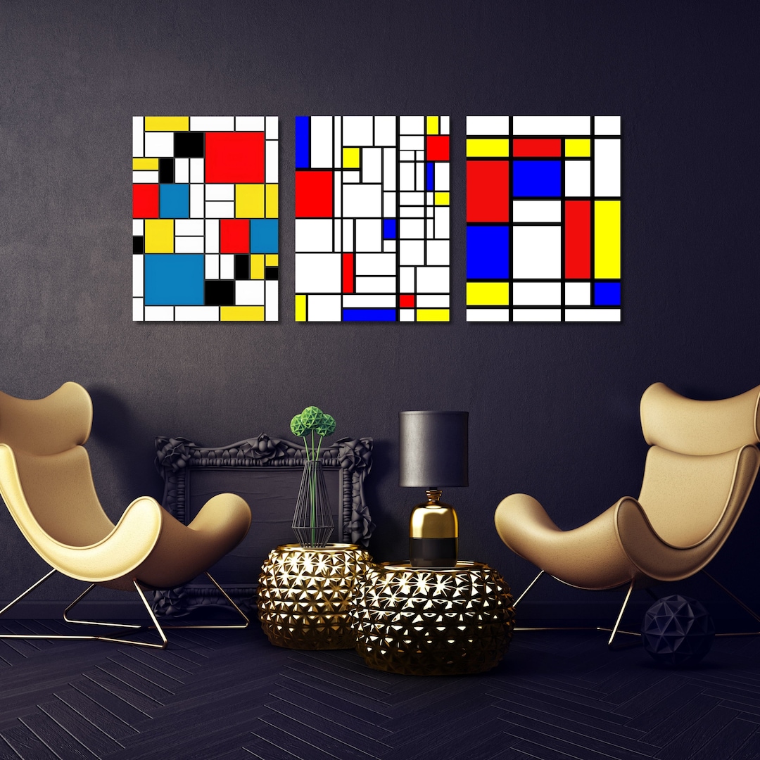 Set of 3 Piet Mondrian Canvas Wall Art Print Modern Gallery Wall Set ...