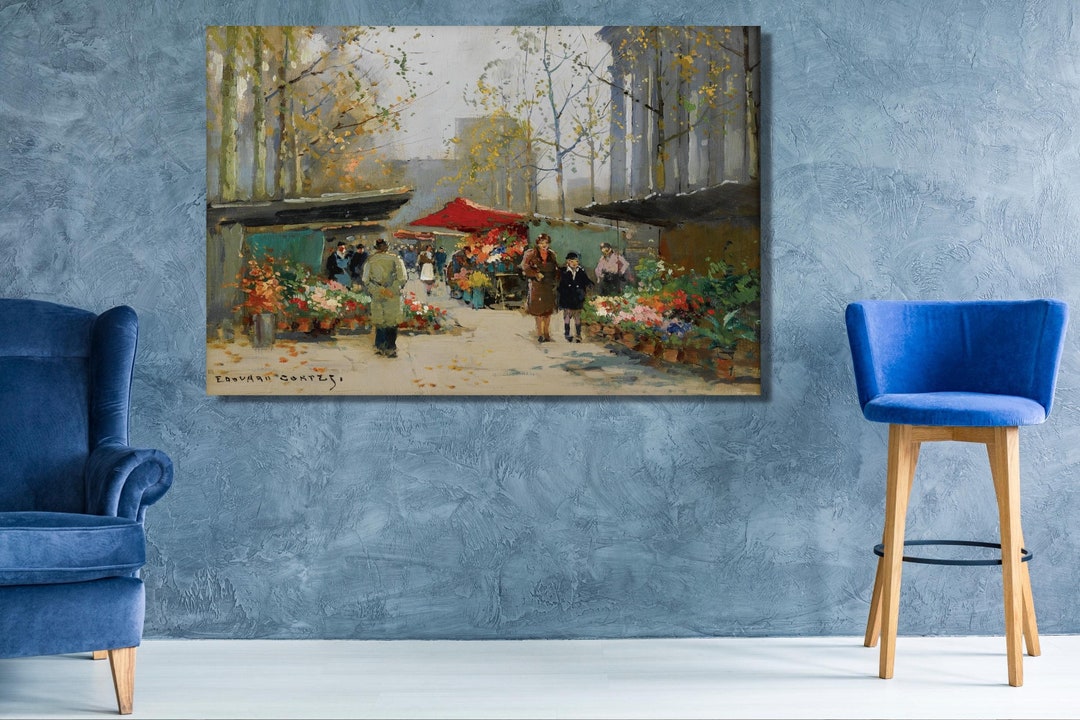 Edouard Leon Cortes Canvas Wall Art the Flower Market at La Madeleine ...