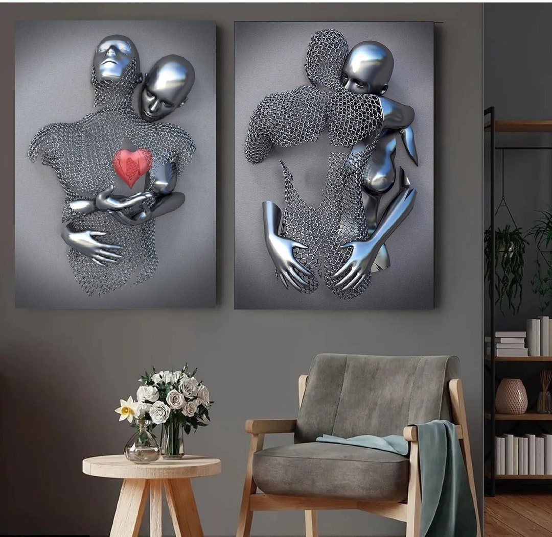 Set of 2 Love Heart Canvas Print, Canvas 3D Effect, Love Heart Wall Art ...