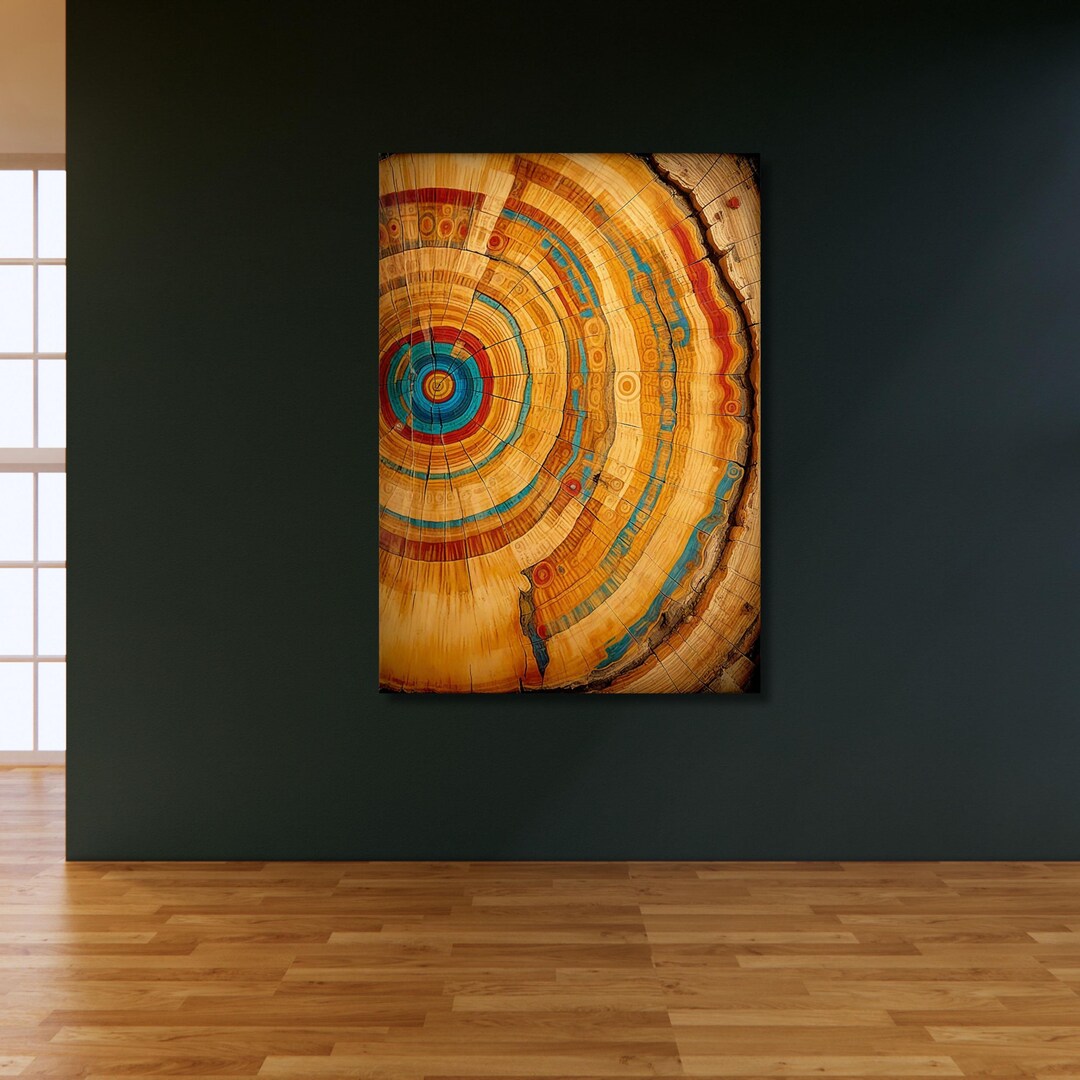 Tree Ring Canvas Wall Art, Abstract Colorful Tree Ring Wall Decor ...
