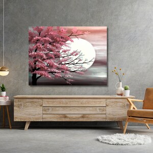 Tree Landscape Art Tree and Full Moon Canvas Wall Art Full Moon Canvas ...