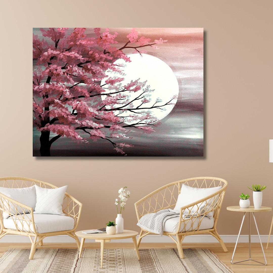 Tree Landscape Art Tree and Full Moon Canvas Wall Art Full Moon Canvas ...