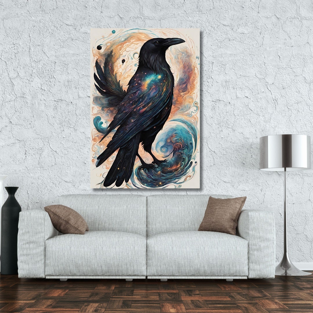 The Raven Crow Canvas Wall Art, Crow Bird Wall Art, Raven Art Black ...
