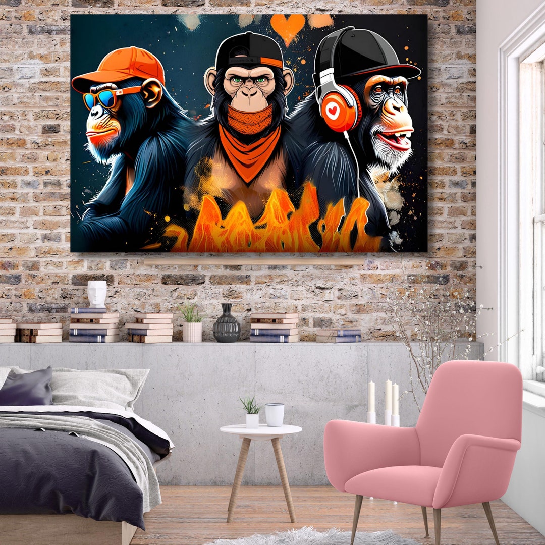 3 Funny Monkey 3 Wise Monkeys Canvas Wall Art,no See No Hear No Speak ...