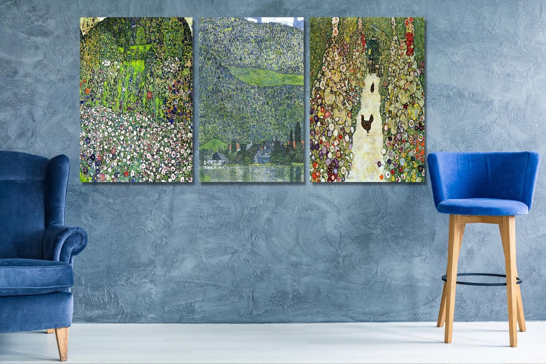 Set of 3 Gustav Garden Path With Hens Park Landscape With Hill Top ...