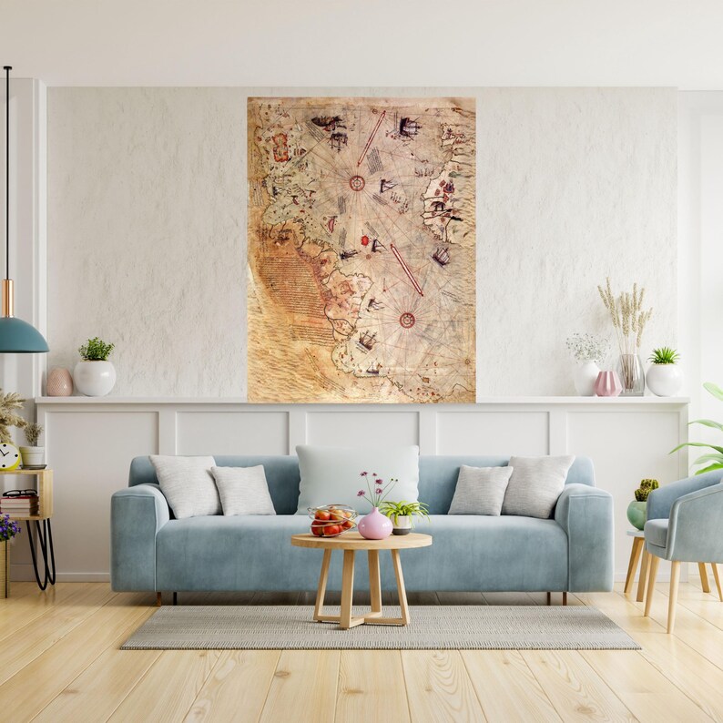 Piri Reis Map Canvas Wall Art Map Poster Vintage Map Art Piri Reis Art ...