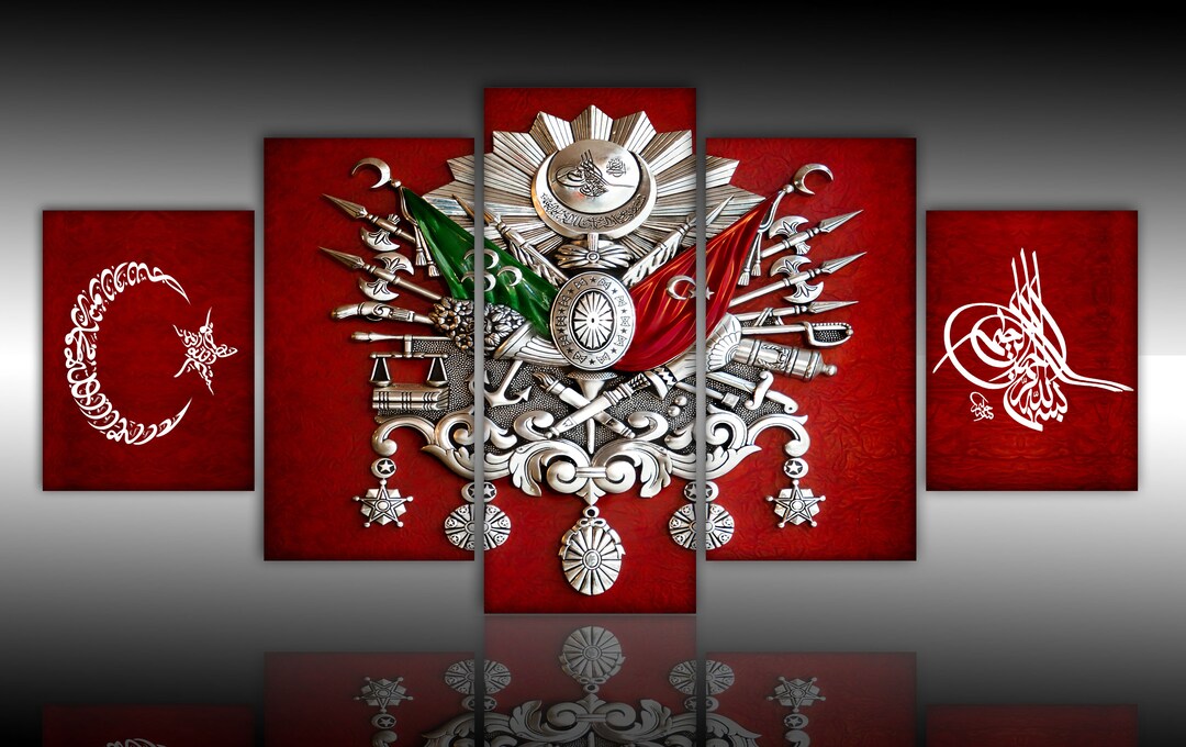 5 Part Ottoman Monogram Canvas Wall Art Painting,crescent and Star ...