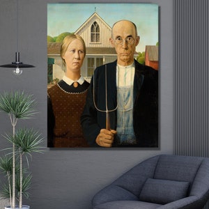 Grant Wood American Gothic 1930 Canvas Wall Art,exhibition Poster,grant ...