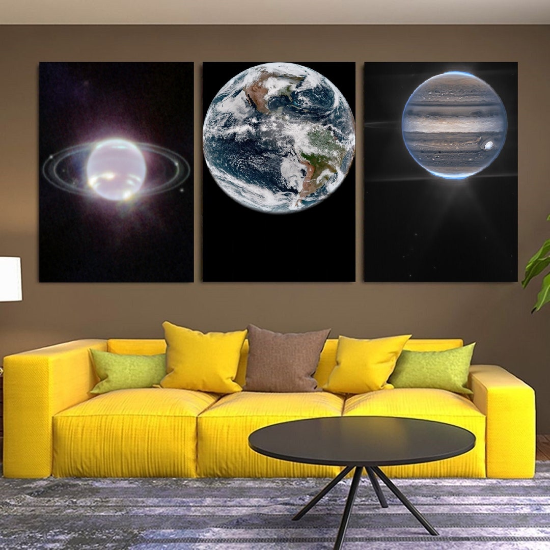Set of 3 Planets Canvas Wall Art Jupiter Poster ,neptune Poster , Earth ...