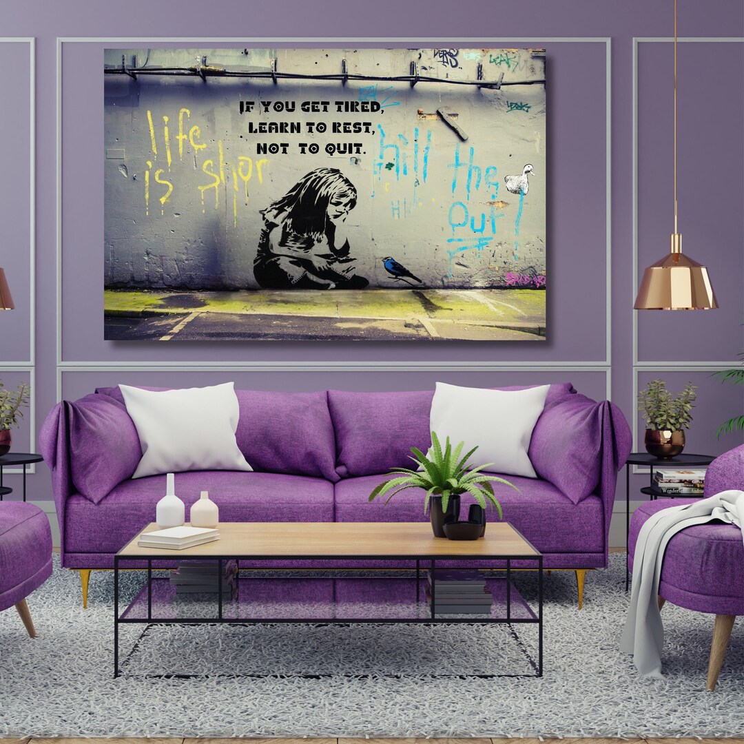 BANKSY Style Art,little Girl Blue Bird,street Graffiti Canvas,office ...