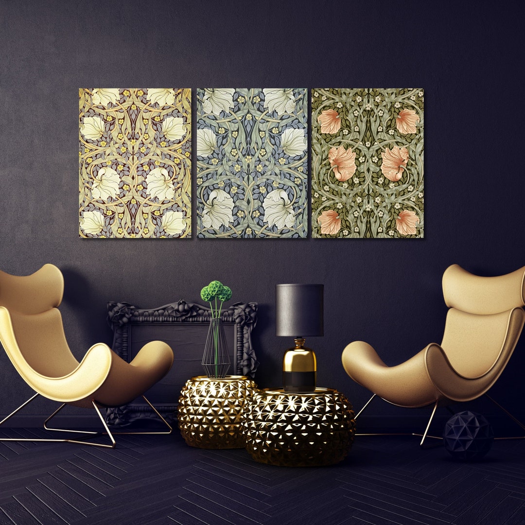 Set of 3 William Morris Canvas Wall Art Pimpernel Giclee Print Texture ...
