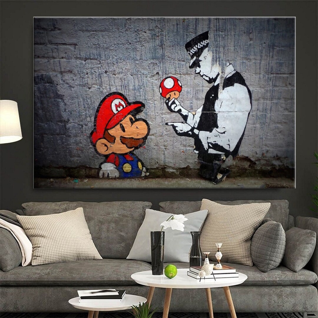 Super Mario Banksy Canvas Wall Art Banksy Wall Art Graffiti Canvas ...