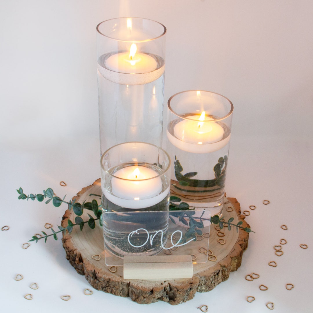 Complete Rustic Wedding Table Centrepiece Set, Wood Log Slice, 3 Pillar ...