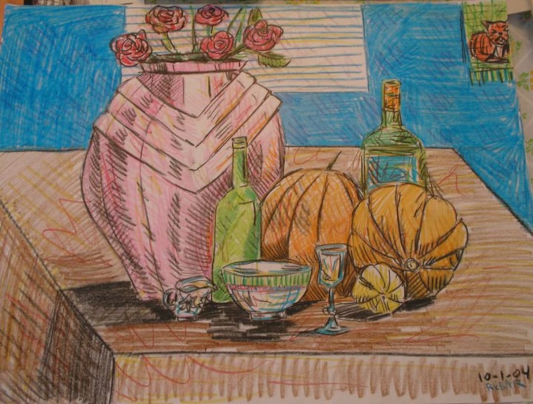 Still Life in Crayon Drawing - Etsy