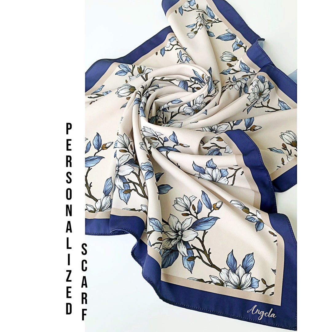 Personalized Square Floral Print Satin Scarf | 70cm Square Satin Scarf ...