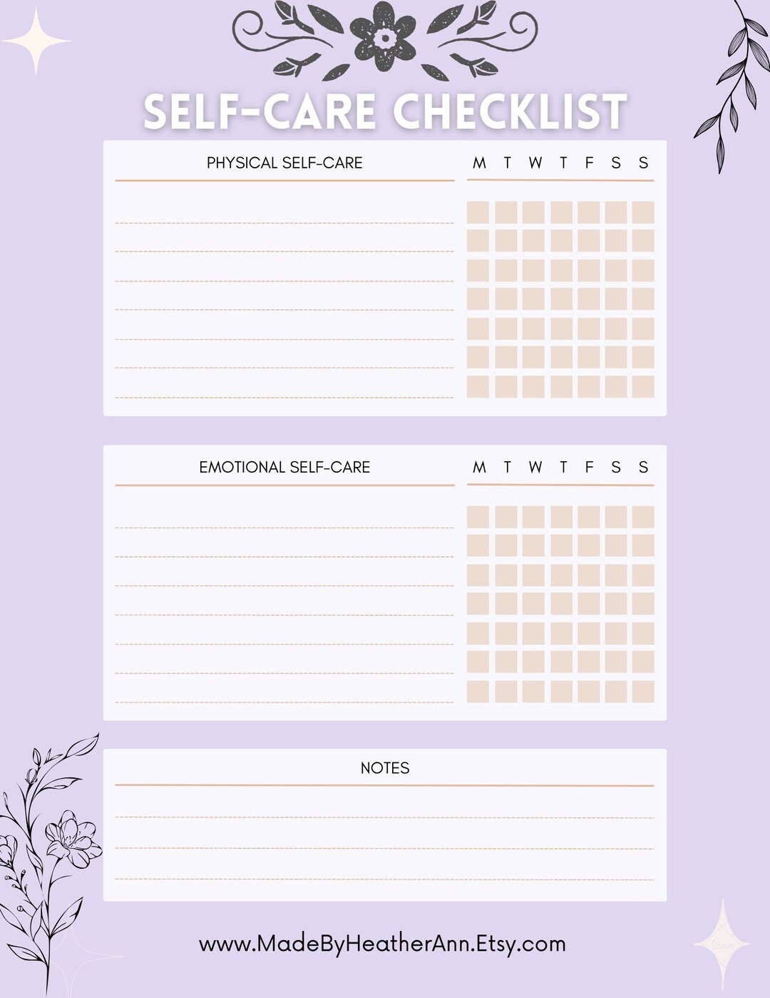 Printable Self-care Checklist Spring Habit Tracker Mental Health ...
